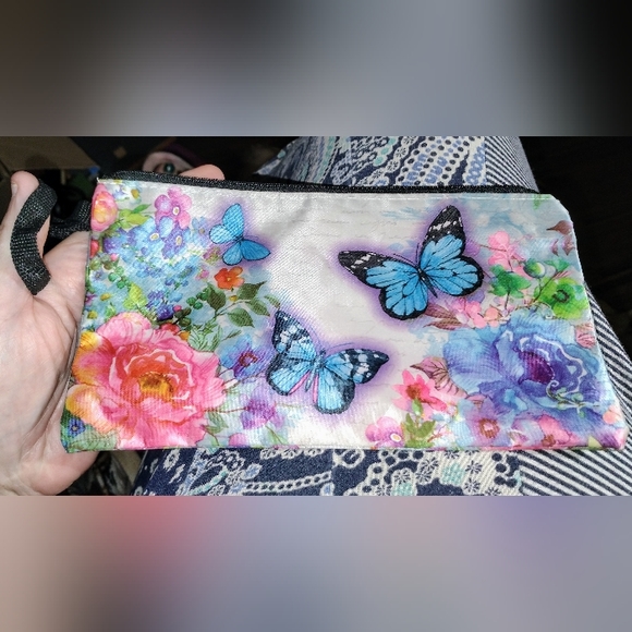 Bags | New Silky Blue Butterfly Cosmetic Bag | Poshmark